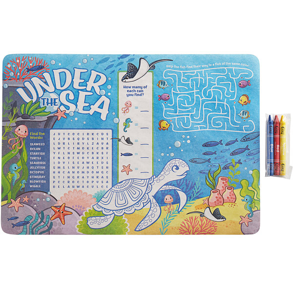 Choice 10" x 14" Kids Under the Sea Themed Interactive Placemat with 3 ...