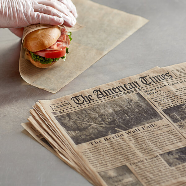 Choice Kraft Newspaper Print Deli Paper, 12" x 12" - 100/Pack