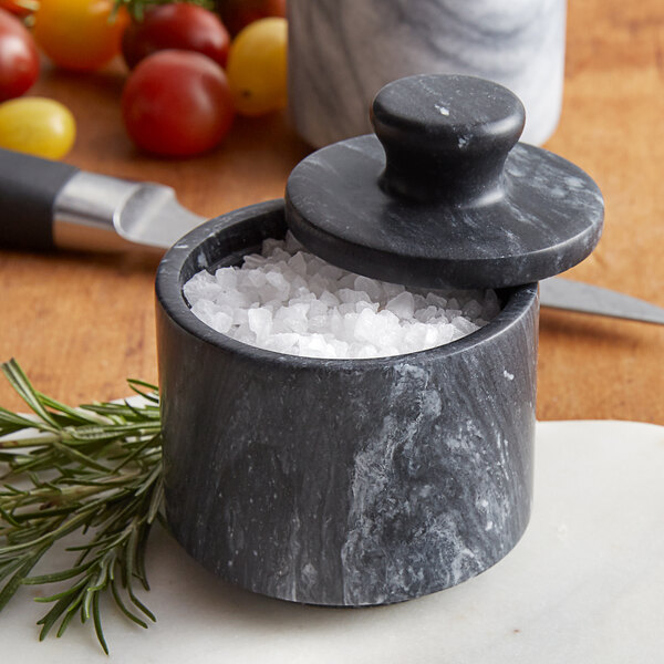 Black Marble Salt Cellar - 3" x 3" | WebstaurantStore