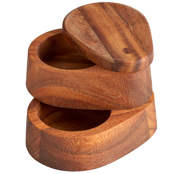 Double Salt Cellar (Acacia Wood, 5 5/8" x 4 1/8" x 3 5/8")