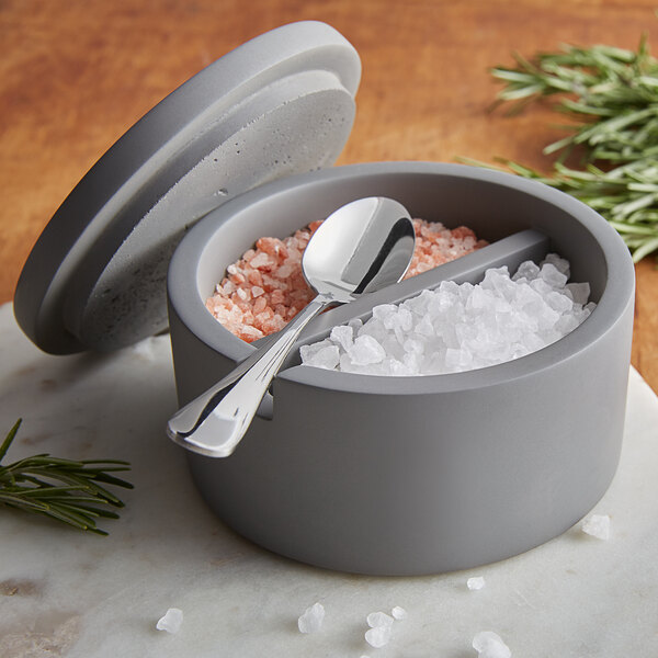 Concrete Salt Cellar with Spoon - 4" x 2 1/2"