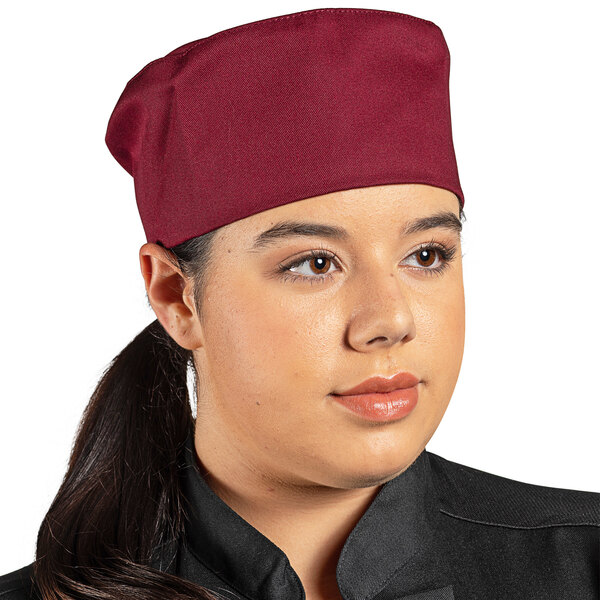 Uncommon Chef Burgundy Customizable Chef Skull Cap / Pill Box Hat with ...