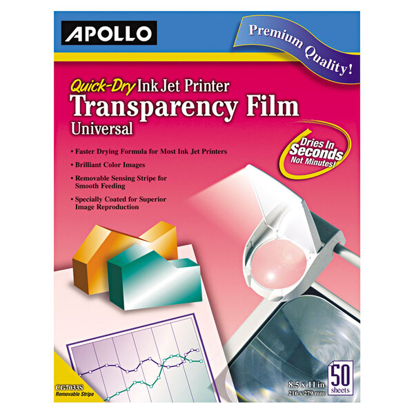 Apollo CG7033S Quick-Dry Color Inkjet Transparency Film - 50/Box