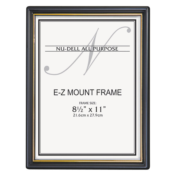 NuDell 11880 EZ Mount 8 1/2" x 11" Black / Gold Plastic Document Frame ...