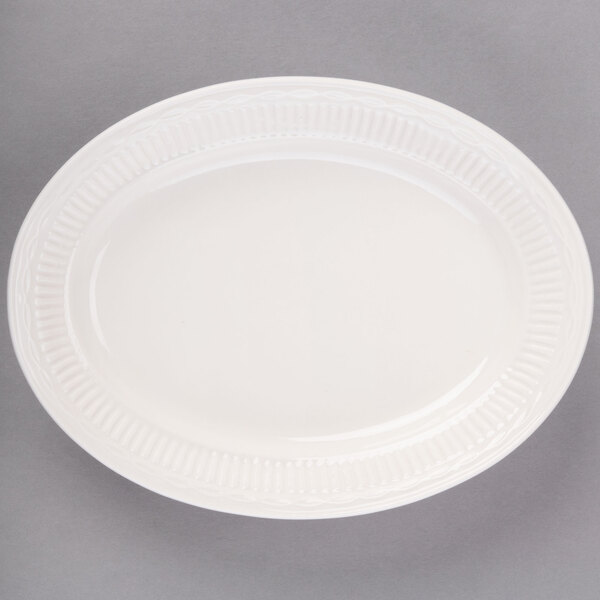 9 1/4" x 7" Ivory (American White) Embossed Rim Oval China Platter - 24 ...