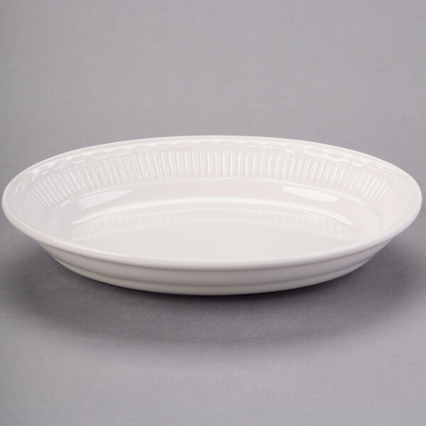 9 1/4" x 7" Ivory (American White) Embossed Rim Oval China Platter - 24 ...