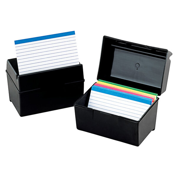 Oxford 1351 Black Plastic 3" x 5" Index Card Box