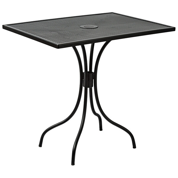 BFM Seating Barnegat 24" x 32" Rectangular Black Steel Outdoor / Indoor Dining Height Table with ...