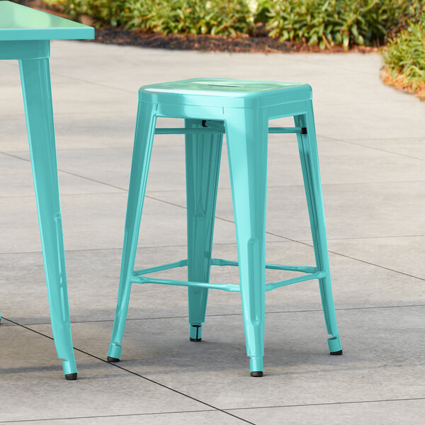 Lancaster Table & Seating Alloy Series Aquamarine Outdoor Backless ...