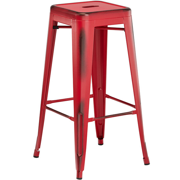 Lancaster Table & Seating Alloy Series Distressed Red Stackable Metal ...