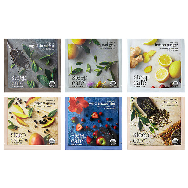 Steep Cafe by Bigelow Organic Assorted Case Tea Pyramid Sachets - 60/Case