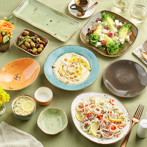 Tuxton GGM-552 TuxTrendz Artisan Geode Mushroom 8 oz. Rectangular China Side Dish - 24/Case