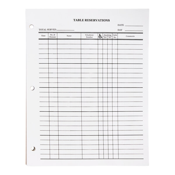 H. Risch Reservation Sheets for Restaurants - 50/Pack