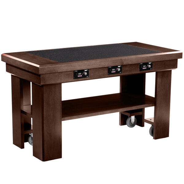 Vollrath 7552281 60" Walnut Induction Buffet Table with 3 Warmers - 120V