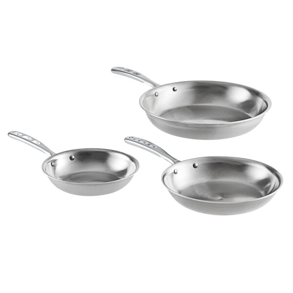 Vollrath Tribute 3-Piece Stainless Steel Fry Pan Set - 8", 10", 12" Pans