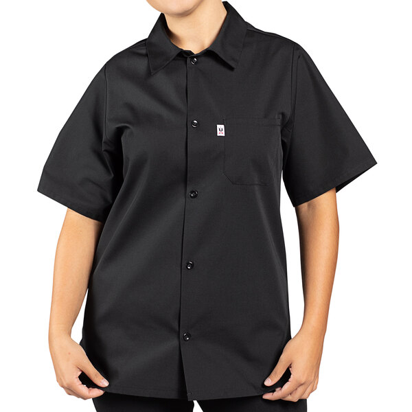 Uncommon Chef 0924 Black Customizable Short Sleeve Cook Shirt with Full ...