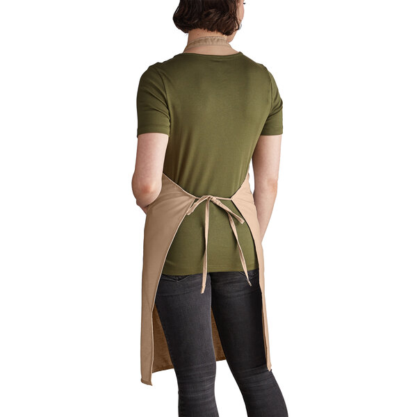 Intedge Beige Adjustable Poly-Cotton Bib Apron with 2 Pockets - 32" x 28"