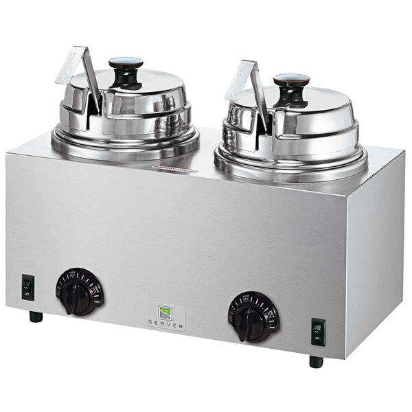 Server Twin FS 81220 3 Qt. Round Topping Warmer with 2 Ladles - 120V, 1000W