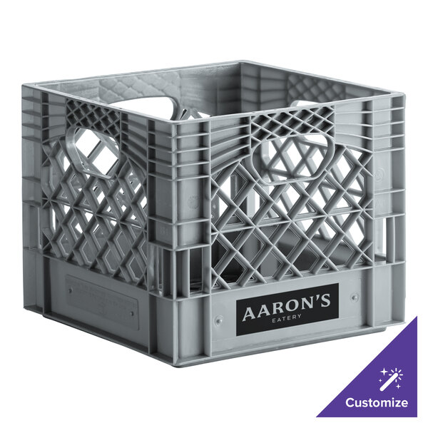 Grey 16 Qt. Customizable Square Milk Crate - 13" x 13" x 11"