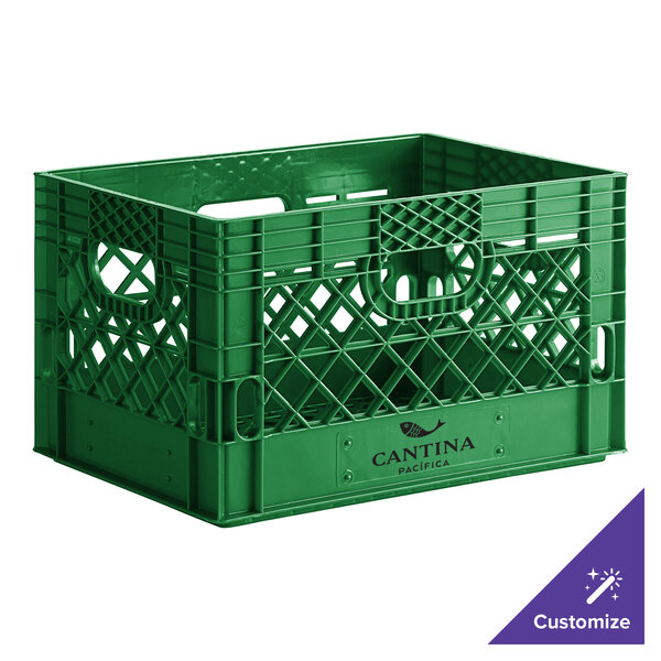 Green 24 Qt. Customizable Rectangular Milk Crate - 18 3/4" x 13" x 11"