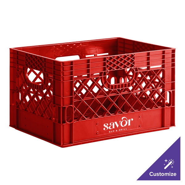 Red 24 Qt. Customizable Rectangular Milk Crate - 18 3/4" x 13" x 11"