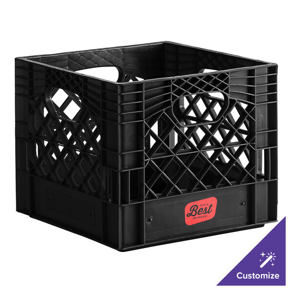 Black 16 Qt. Customizable Square Milk Crate - 13" x 13" x 11"