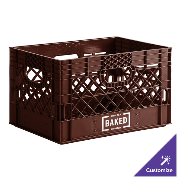 Brown 24 Qt. Customizable Rectangular Milk Crate - 18 3/4" x 13" x 11"