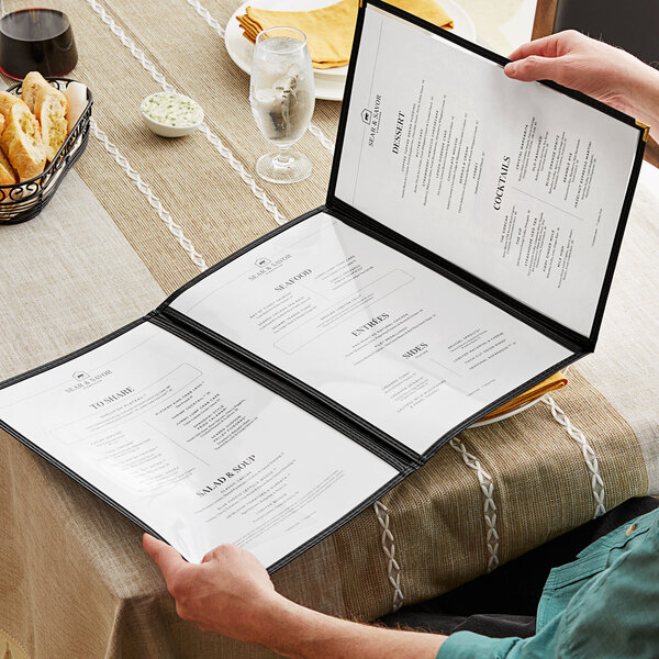 H. Risch, Inc. TET Deluxe Sewn 8 1/2" x 14" Black 6 View Foldout Vinyl ...