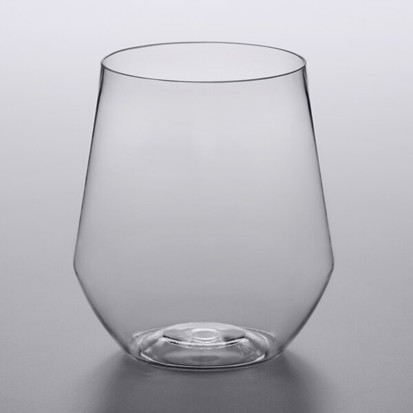 Visions 12 oz. Heavy Weight Clear Plastic Stemless Angled Wine Glass ...