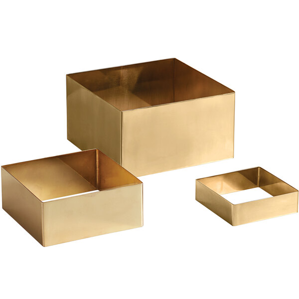 American Metalcraft RSQG2 3-Piece Gold Satin Finish Square Geo Riser Set