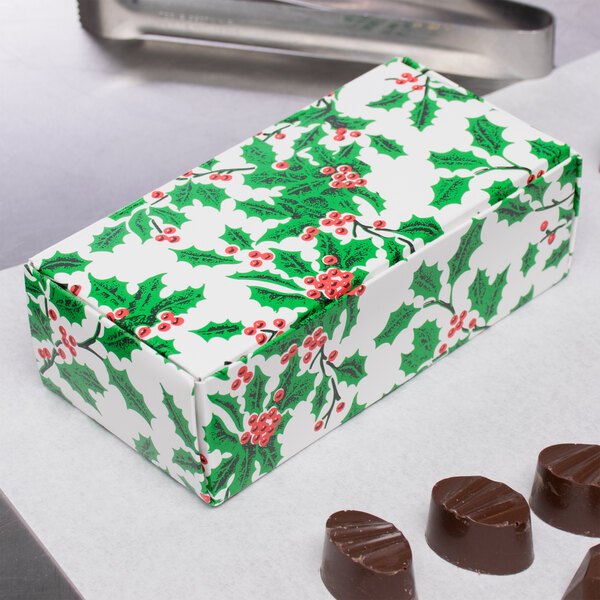 1/2 lb. Holiday Holly Candy Box - 250/Case