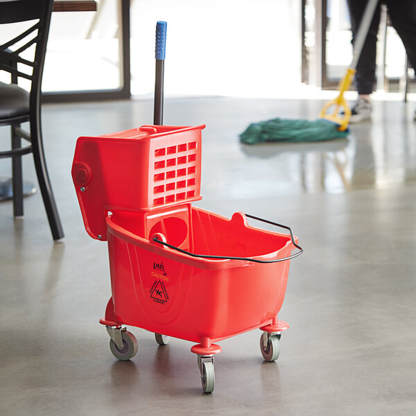 Lavex 26 Qt. Red Mop Bucket and Side Press Wringer Combo
