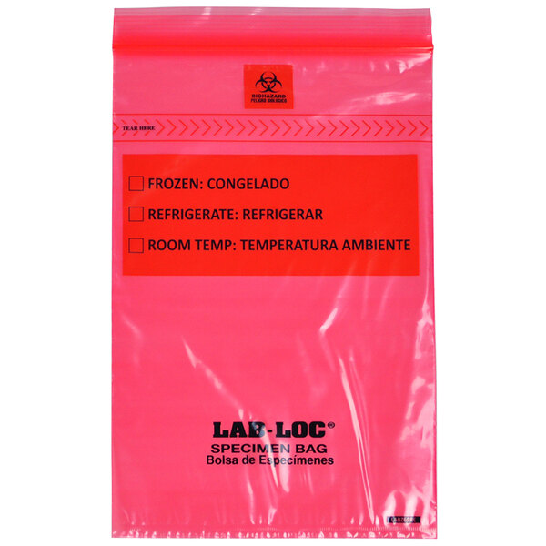 LK Packaging LABZ69RE Lab-Loc 6" x 9" Seal-N-Rip Reclosable Red Tint 3 ...