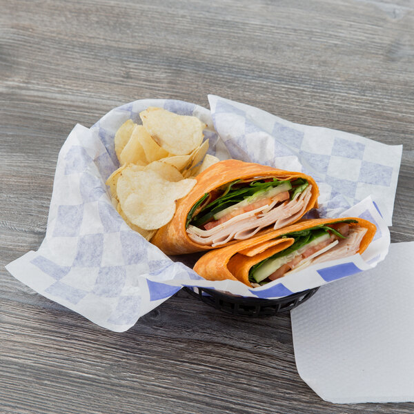 Choice 12" x 12" Blue Check Deli Sandwich Wrap Paper - 5000/Case