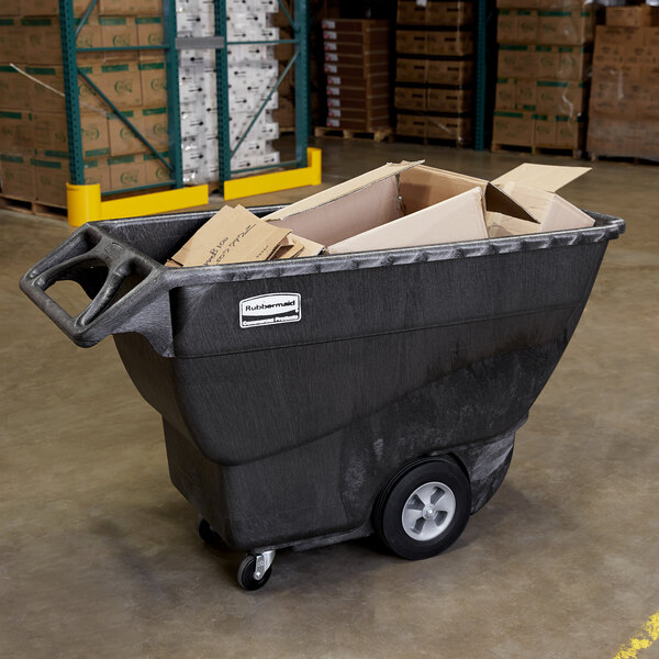 Rubbermaid 0.75 Cubic Yard Black Tilt Truck / Trash Cart with Hinged ...