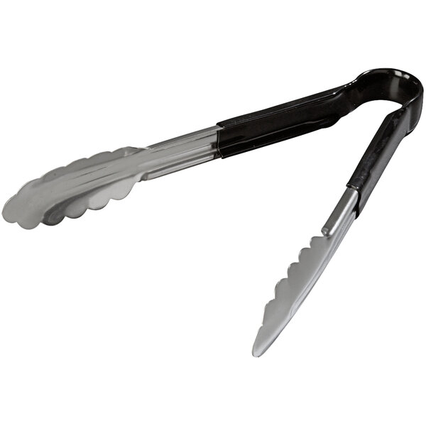 Carlisle 60756003 9 1/2" Stainless Steel Scalloped Tongs with Black ...