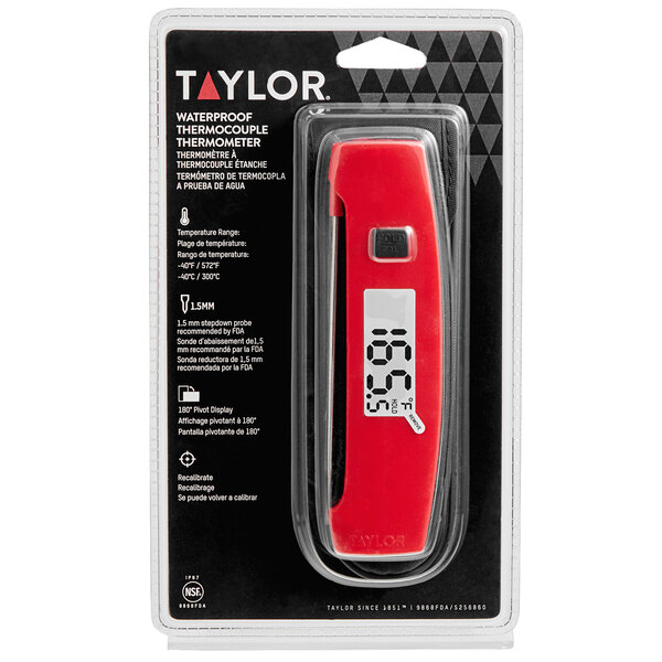 Taylor 5256860 4 3/8" Red Waterproof Digital Folding Thermocouple ...