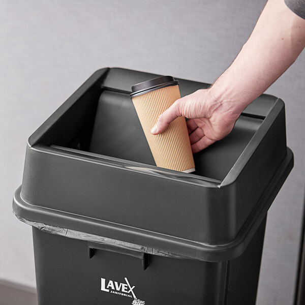 Lavex Janitorial 19 / 23 Gallon Black Square Trash Can Swing Lid