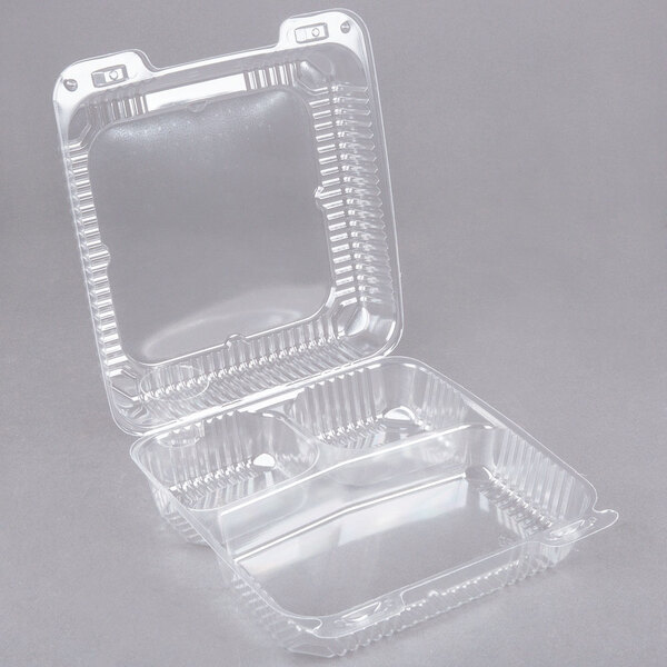 Durable Packaging PXT-933 Duralock 9" x 9" x 3" Three Compartment Clear ...