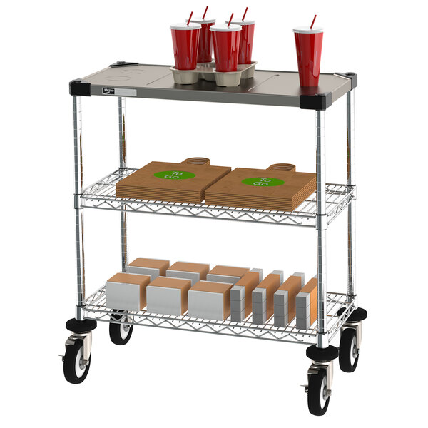 Metro CR1430DTOSC Drive-Thru Order Staging Prep Cart with Wire Shelving ...