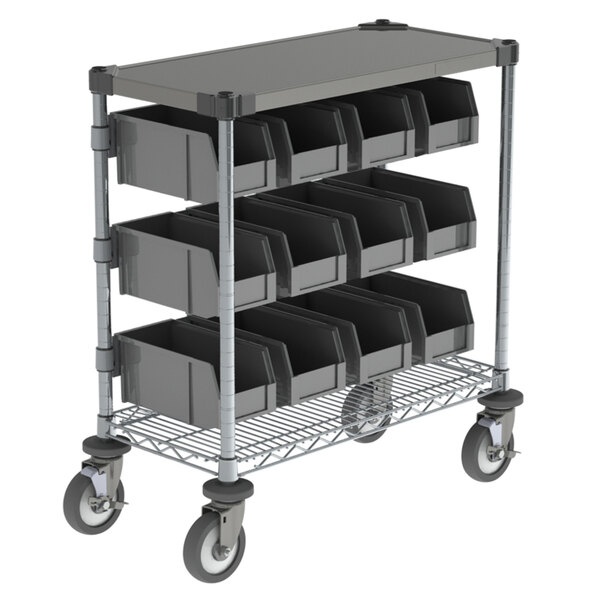 Metro CR1430CC 33 3/4" Stainless Steel Condiment Cart with Removable Bins