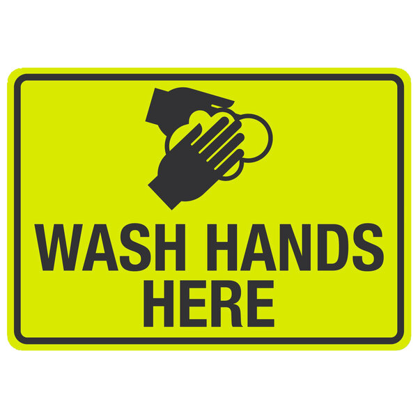 "Wash Hands Here" Engineer-Grade Reflective Black / Yellow Aluminum ...