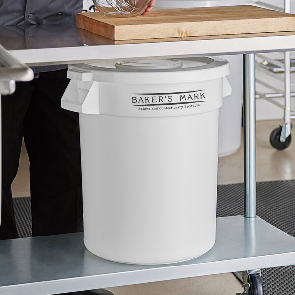 Baker's Mark 20 Gallon / 320 Cup White Round Ingredient Storage Bin ...