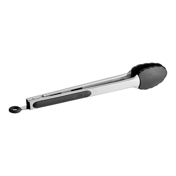 Tablecraft CW404 13 1/2" High Heat Black Silicone Tongs with Stainless ...