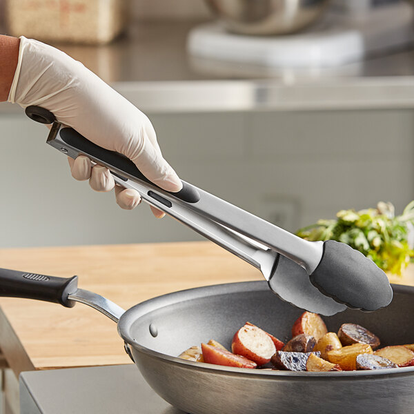 Tablecraft CW404 13 1/2" High Heat Black Silicone Tongs with Stainless ...