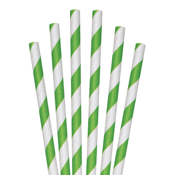 Aardvark 7 3/4" Giant Green / White Striped Unwrapped Paper Straw ...