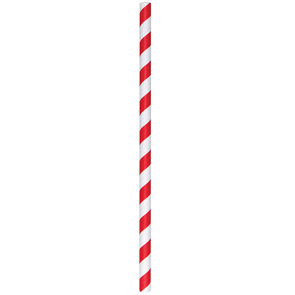 Aardvark 7 3/4" Giant Red / White Striped Unwrapped Paper Straw - 2800/Case