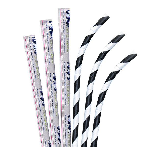 Aardvark 7 3/4" Jumbo Black / White Striped Wrapped Eco-Flex™ Paper ...