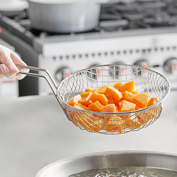 Choice 9 1/2" Round Nickel-Plated Coarse Mesh Culinary Basket