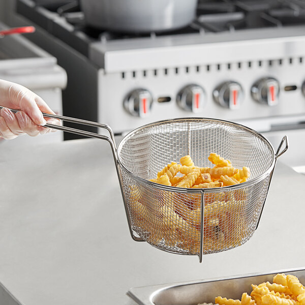 Choice 8 1/2" Round Nickel-Plated Medium Mesh Culinary Basket with ...